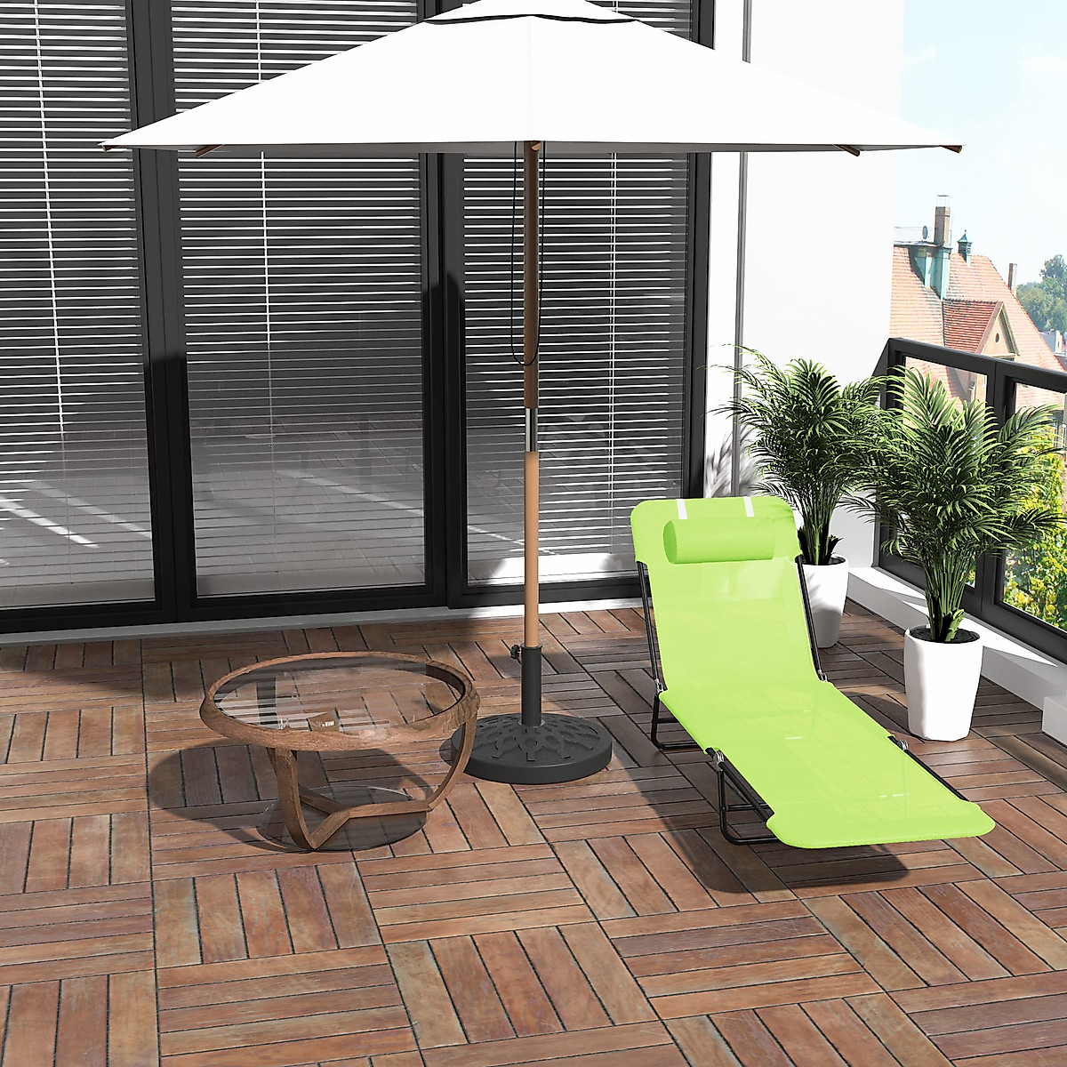 Outsunny Folding Chaise Lounge Chair, Pool Sun Tanning Chair, Outdoor Lounge Chair with Reclining Back, Breathable Mesh Seat, Headrest for Beach, Yard, Patio, Green