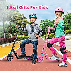 Electric Scooter for Kids Ages 6-12, Colorful Rainbow Lights, Bluetooth Music Speaker, LED Display and Adjustable Speed, Foldable E-Scooter for Kids Girls Boys, Ideal Gift for Children (Pink)