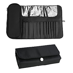 LUEXBOX Portable Folding Makeup Brush Bag, Multifunctional Cosmetics Rolling Storage Case Makeup Brush Holder for Travel, Makeup Brush Organizer Bag (Black)