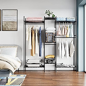 finetones Wire Garment Rack, Multi-Purpose Wire Clothes Rack with 5-Tire Storage Shelf, Heavy Duty Freestanding & Adjustable Wardrobe Closet With Large Metal Shelves For Hanging Clothes, Shoes