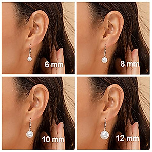 PAVOI Sterling Silver Simulated Shell Pearl Earrings Leverback Dangle Studs 8mm