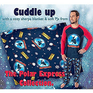 INTIMO The Polar Express Train Believe Golden Ticket Allover Print Fleece Sherpa Throw Blanket