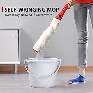 Self Wringing Mop with 2 Washable Heads, JEHONN Wet Mop for Floor Cleaning Heavy Duty, Upgraded 57.5 inches Long Handle Twist Mop for Hardwood Vinyl Tile Marble Laminate Home Office Kitchen (Red)
