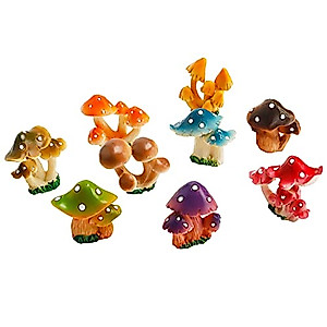 X Hot Popcorn 9PCS Colorful Mini Mushroom Figurines Mushroom Resin Figures Fairy Garden Miniature Moss Landscape Model for Garden Ornaments Plant Pots Bonsai Crafts