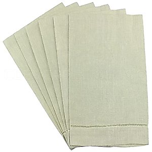 CleverDelights Light Stone Hemstitched Hand Towels - 6 Pack - 14" x 22" - 45/55 Cotton Linen Blend