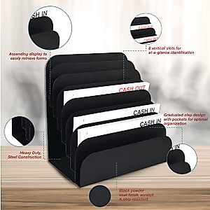 STEELMASTER by BankSuppliesâ€¯Steel Cashier Pad Rack | 8 Slot File & Desk Organizer | Paper Organizer | Black Powder Coat Finish | Scratch & Chip-Resistantâ€¯| Forms, Applications, Deposit Slips & Checks