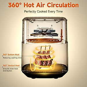 Kitchen Elite Air Fryer Stainless Steel with View Window, XL 8.5QT Large Airfryer, 8-in-1 Digital Control, 400°F Temp Controls, Nonstick Dishwasher-Safe, Space-Saving, Roast, Broil, 1500W