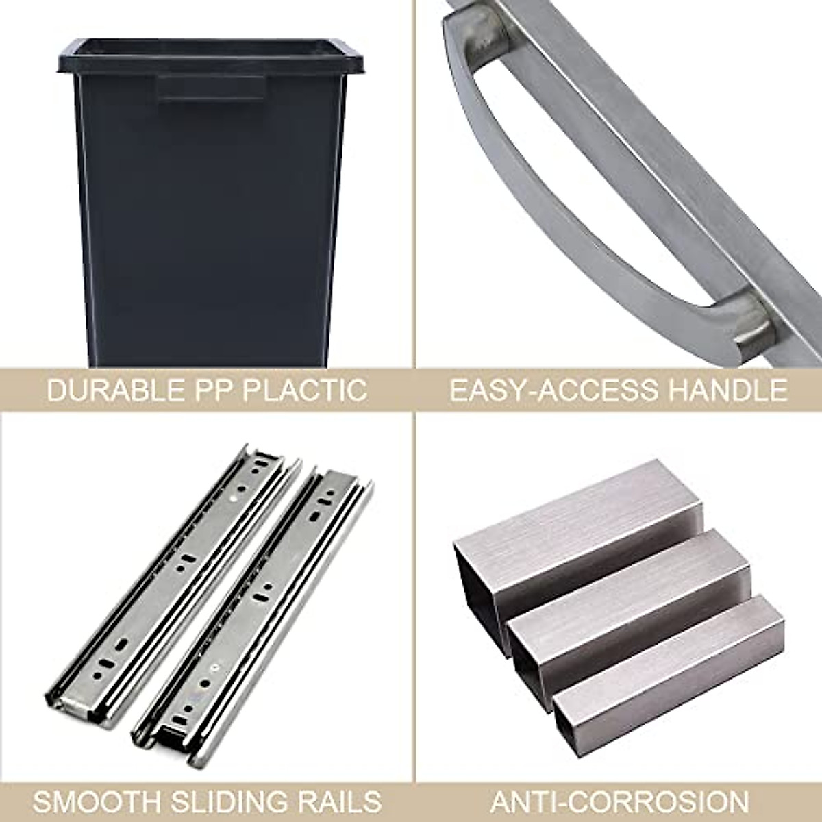 Anbuy 30 Liter / 8 Gallon Dual Under Counter Kitchen Cabinet Pull-Out Trash Can, Double Compartment Under Sink Sliding Pull Out Waste Container Bin Trash Cans, Under Cabinet Slide Out Dual Cans