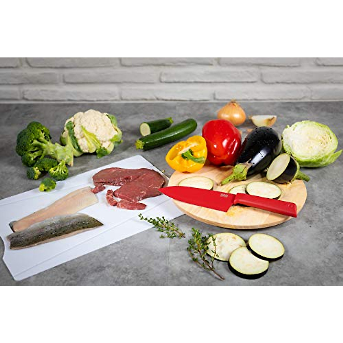 Kuhn Rikon Color Plus Santoku Knife, Large, Red