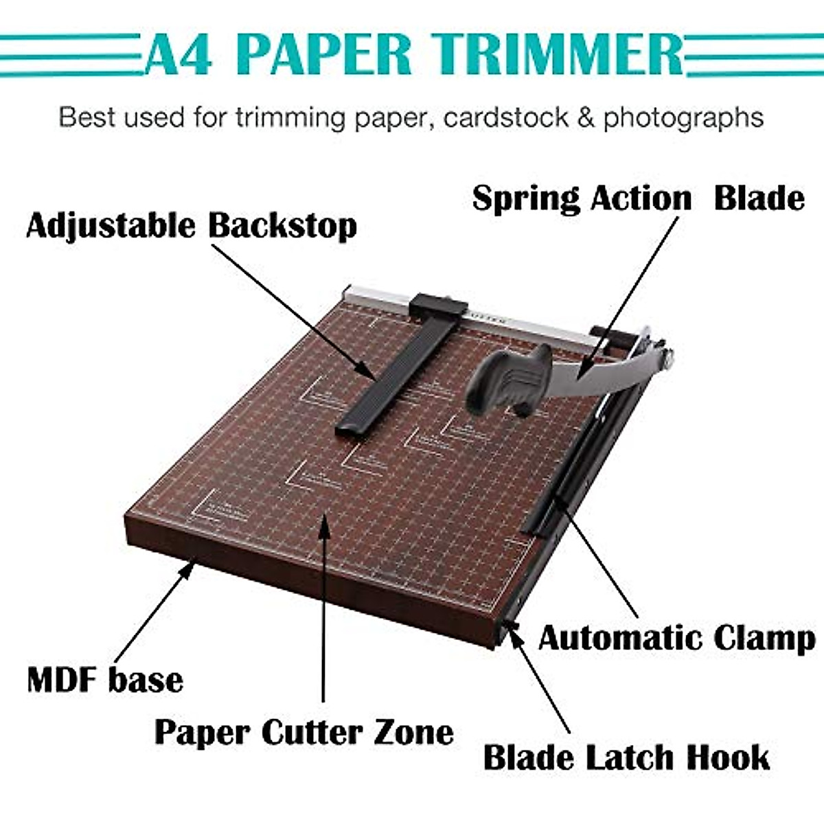 CROFULL 15" Cut Length Professional Guillotine Paper Cutter, 12 Sheet Capacity A4 Paper Trimmer with Blade Latch Hook (Red)