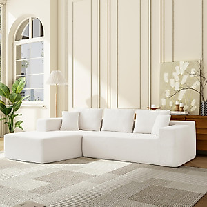 Sectional Floor Sofa Couch, Corner L Shaped Sectional Sofa Set Modern Minimalist Modular,Convertible Compressed Cloud Sofa w/Lounge,Sherpa Fabric,Deep Seater,High-Density Foam(Off White 4 Seater)
