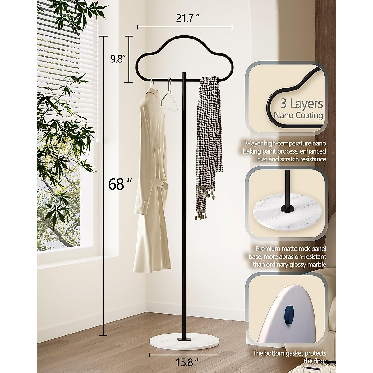 Semjar Black Clothing Rack Modern Small Garment Rack Coat Rack Freestanding,Clothes Rack Heavy Duty,Standing Coat Rack Coat Hanger,Coat Tree Stand Entryway Decor for Jackets,Suits,Hat,Dress