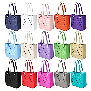 Rubber Beach Bag, 14x12.6 in Rubber Beach Bag With Holes, Durable Open Tote Bag For Beach Boat Pool Sports Holiday Party 2023-light blue