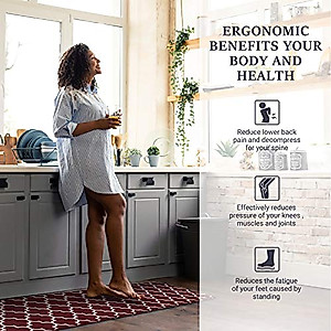 WISELIFE Kitchen Mat Cushioned Anti-Fatigue Kitchen Rug, 17.3"x 59" Waterproof Non-Slip Kitchen Mats and Rugs Heavy Duty PVC Ergonomic Comfort Mat for Kitchen, Floor Home, Office, Sink, Laundry, Red