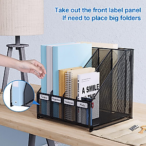 OUTWOLF Magazine File Holder with 4 Vertical File Sorters, Desk File Organizer Book Binder Holder Rack, Black