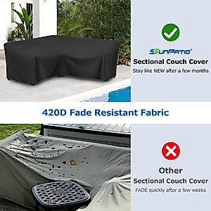 SunPatio Outdoor Sectional Sofa Cover, Patio Furniture Covers 420D Waterproof Couch Cover V-Shaped Cover for Sofa UV Resistant Windproof,All Weather Protection 100" W (on Each Side) Black