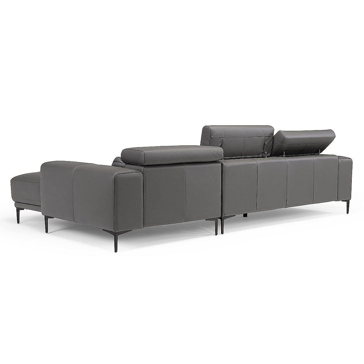 ZURI Rousso Leather Sofa with Ratcheting Headrests - Right Chaise - Slate
