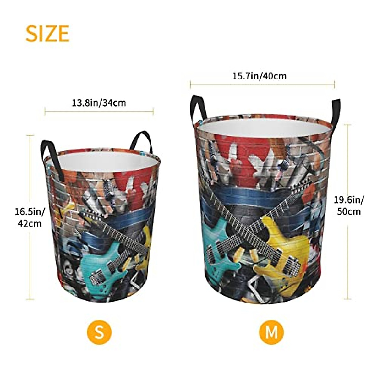 Laundry Basket,Collage Of Music Color And Musical Instruments Street Wall Art Joyful Nostalgia,Large Canvas Fabric Lightweight Storage Basket/Toy Organizer/Dirty Clothes Collapsible Waterproof For College Dorms-Large