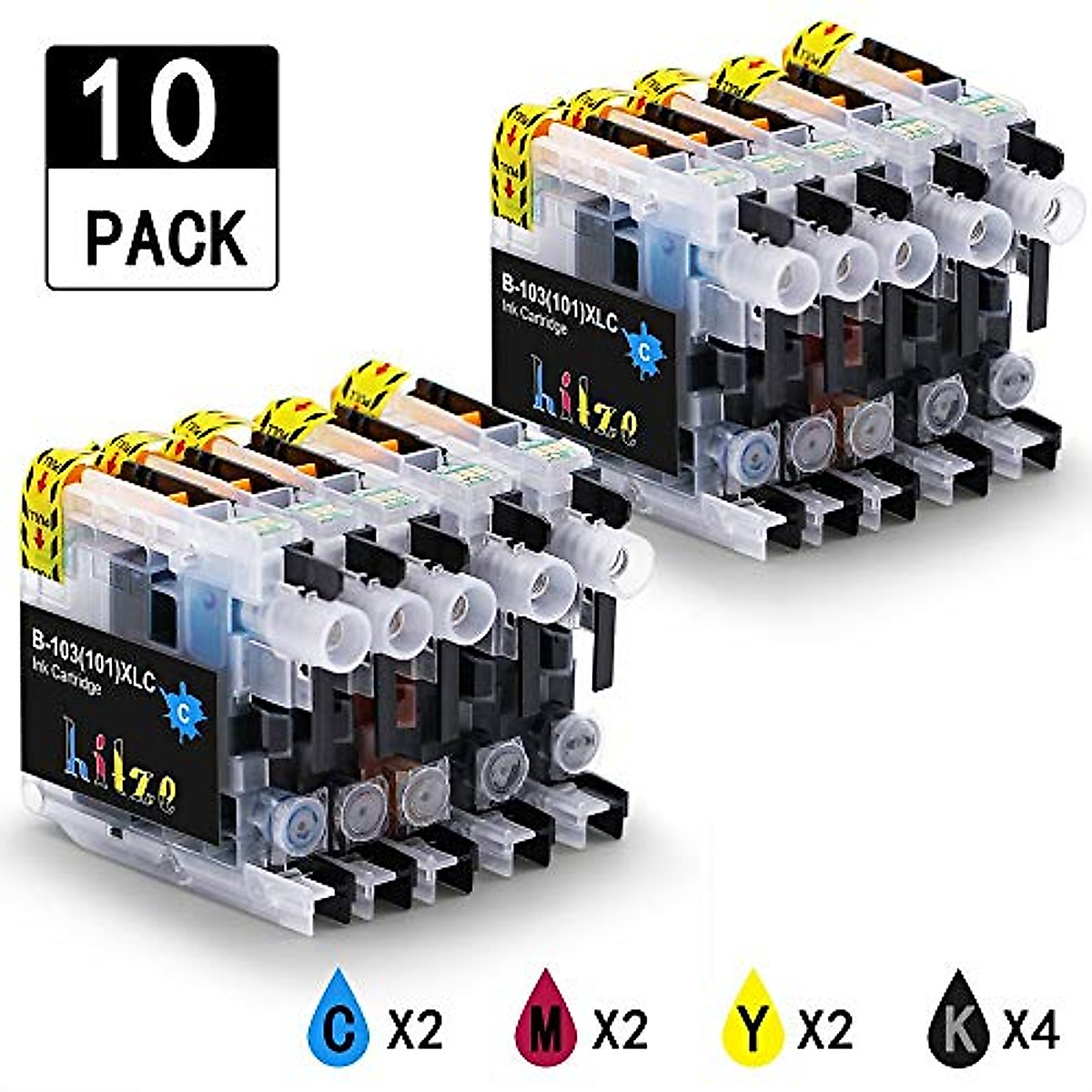 HITZE Compatible Ink Cartridge Replacement for Brother LC103 LC 103 LC101 LC 101 for Brother MFC-J870DW MFC-J470DW MFC-J450DW MFC-J6920DW MFC-J475DW (4 Black, 2 Cyan, 2 Magenta, 2 Yellow, 10-Pack)