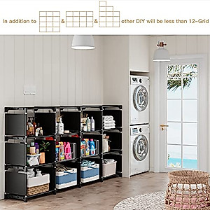 REIBII Bookshelf for Bedroom Book Shelf Organizer Bookcase Tall Book Case 18 Cube Storage Organizer Cube Shelf Black Cubby Storage Organizer Shelves for Bedroom Living Room Closet Office DIY