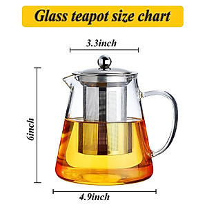 Glass Teapot with Removable Stainless Steel Infuser, Borosilicate Glass Tea Pot with Strainer,for Blooming Tea & Loose Leaf Tea, Microwave & Stovetop Safe (33OZ)