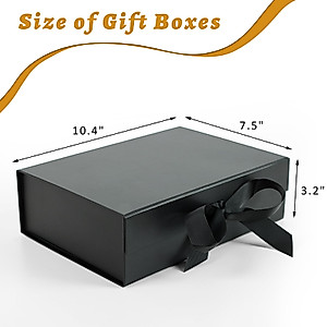 Moretoes Gift Box with Lid for Presents, 10.5x7.5x3.1 Inches Black Gift Box with Ribbon and Magnetic Closure for Valentine's Day, Mother's Day, Holidays, Birthdays
