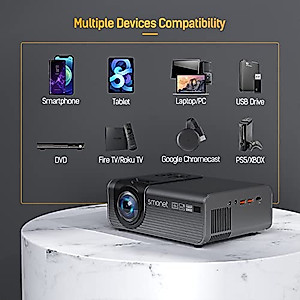 SMONET WiFi Bluetooth Native 1080P Mini Projector 4K Supported 9500L Movie Projector for Ourdoor Use Home Video LED Phone Projector Compatible with Phone TV Stick Laptops PC HDMI VGA USB TF DVD