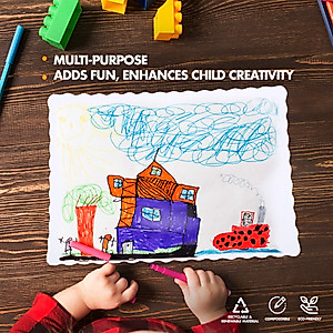 Fit Meal Prep 200 Pack Disposable Paper Placemats, 14 x 10 Inch White with Decorative Wavy Scalloped Edge for Restaurant Catering Dining Table, Baby Kids Birthday Parties