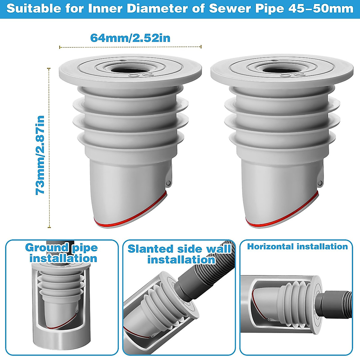 2Pcs Washing Machine Drain Hose Seal, Washer Drain Hose Seal Silicone Drain Cover Washing Machine Hoses Anti-Odor Sewer Pipe Seal Ring Sealing Cover, Adapter for Washing Machine Hoses(45-50mm)