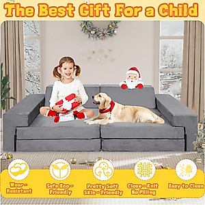 LFCREATOR Kids Play Couch,Modular Couch for Toddler and Baby Playroom/Bedroom,Imaginative Convertible Play Couch for Boys Girls.Gift for Kids,Grey