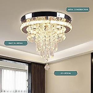 FRIXCHUR 11.8" Mini Chandelier Modern Crystal Chandeliers LED Crystal Ceiling Light Flush Mount Ceiling Lighting Fixture for Bedrooms Dinning Room Hallway (Dimmable)