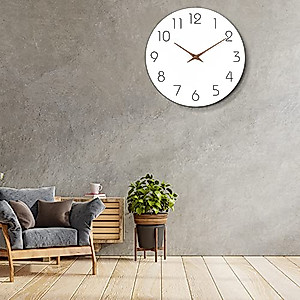 Mosewa Wall Clock 14 Inch Silent Non Ticking Wall Clocks Battery Operated - Simple Minimalist Wooden Clock Decorative for Kitchen,Home,Bedroom,Living Room, Office(14" White)