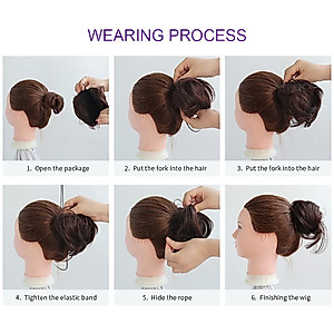 HSPJHTM 2 PCS Hair Bun Extensions Wig Accessory Updo Hairpieces Curly Wavy Hair Scrunchies Updo Hair Pieces Bun Extension Ponytail Messy for Women Girls - Chestnut Brown