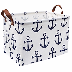 HIYAGON Kids Storage Basket Nautical Gift Basket Empty Boys Toy Storage Bin Organizer Box Rectangular Room Decor for Home,Books (Anchor)