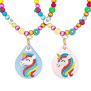 XEEWEN 2 Pack Cute Unicorn Airtag Necklace Holder for Kids, Kawaii Necklace Silicon Case for Apple Airtag