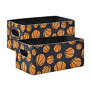 Orange Basketball Balls Storage Basket Felt Storage Bin Collapsible Towel Storage Toy Storage Box Organizer for Kids Bedroom Magazine