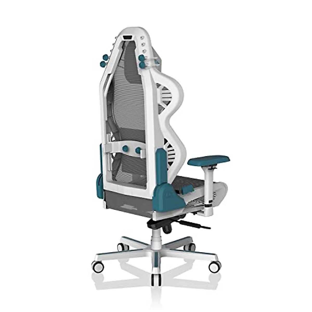 DXRacer Air Gaming Chair, Ultra-Breathable Mesh, 4D Armrests, Memory Foam Headrest, Magnetic Lumbar Support, Modular Design, Standard, White and Cyan (Pro)