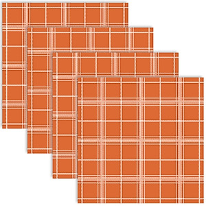 ​Quera 50 Pack Fall Buffalo Plaid Paper Napkins Orange Autumn Cocktail Napkins Tartan Check Scottish Square Disposable Bar Napkins for Thanksgiving Party, Baby Shower, Celebration Party