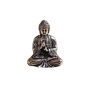 DMtse Brass Mini Antique Sakyamuni Buddha Statue Ornaments Meditation Seated Pose Journey Worship Attractive & Serene Small Pocket Buddha Statue Figurine