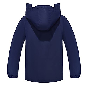 SaphiRose Kids Rain Jacket Waterproof Raincoat Mesh Lined Coat with Removable Hood for Boys Girls (Navy,8-9 years)