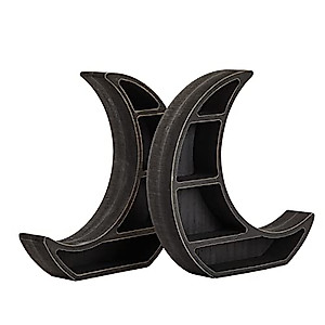 Farmlyn Creek 2 Pack Wooden Moon Shelf, Rustic Wall Home Decor, Crystal Holder for Stones Display and Essential Oils (10 x 10 x 2 in)