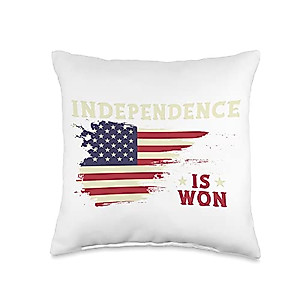 July 4 Fourth Of July Patriotic Apparel Independence is Won 4 Fourth of July Patriotic Throw Pillow, 16x16, Multicolor
