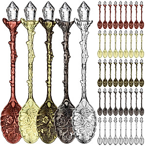 Retro Coffee Spoons Crystal Alloy Spoons Vintage Carved Coffee Spoon Decorative Dessert Ice Cream Spoons Set for Cafe Tableware Home Office Party Supplies (50)