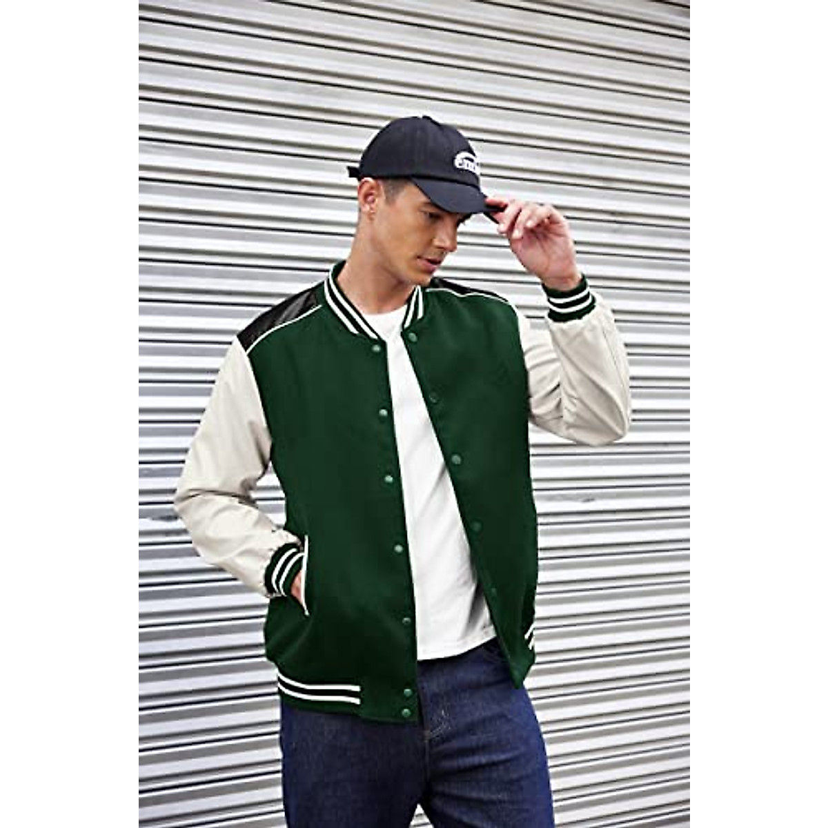 COOFANDY Mens Fashion Varsity Jackets Casual Leather Sleeves College Baseball Bomber Jacket Streetwear