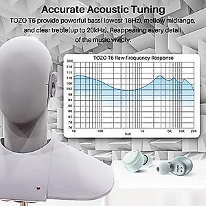 TOZO T6 True Wireless Earbuds Bluetooth 5.3 Headphones Touch Control with Wireless Charging Case IPX8 Waterproof Stereo Earphones in-Ear Built-in Mic Headset Premium Deep Bass Blue (2022 Upgraded)