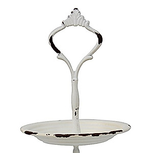 Stonebriar Small 2 Tier Worn White Metal Tray, Rustic Farmhouse Decor, Tiered Jewelry Tray for Vanity or Bathroom