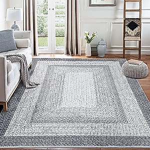 Fashionwu Modern Area Rug Braided Print Non-Shedding Textured Rug Large Rug for Living Room Carpet Non-Slip Accent Rug Soft Bedroom Floor Cover Aesthetic Bedside Floor Mat 6 x 9, Grey