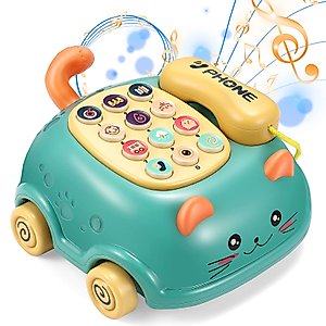 MIGWDPM Baby Phone Toys, Baby Music Toys, Baby Musical Toys Car Toy, Toddler Toys Boys Girls Toy, Kids Pretend Phone, Kids Educational Development Toy, Cute Cat Face Toys with Light, Gift for Children