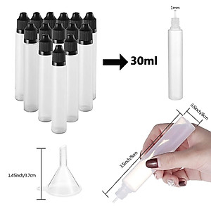 20 Pack 30mL LDPE Plastic Unicorn Dropper Bottle 1 oz E-liquid Ink Liquid Applicator Squeezable Bottles with Childproof Cap and Thin Tip (Black)
