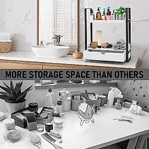 AnnBay Bathroom Counter Organizer,2 Tier Bathroom Organizer Countertop,Bathroom Counter Organizer with Drawers,Wooden Bathroom Organizer with Metal Frame,Perfect for Bathroom,Makeup,Kitchen Storage